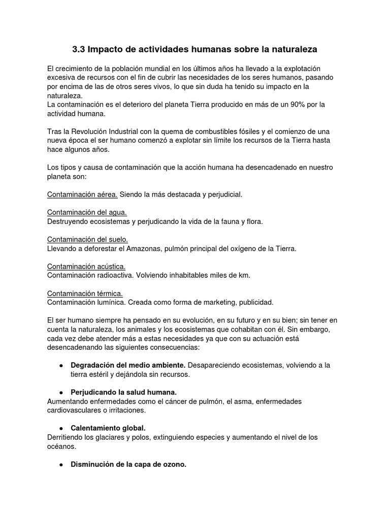 3.3 Impacto de Actividades Humanas Sobre La Naturaleza | PDF ...