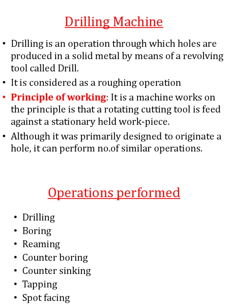 Drilling Machine Operations & Classifications | PDF | Drill | Drilling