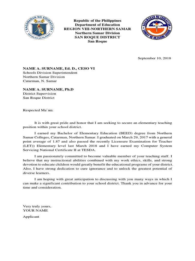 Application Letter For Teacher 1 | PDF