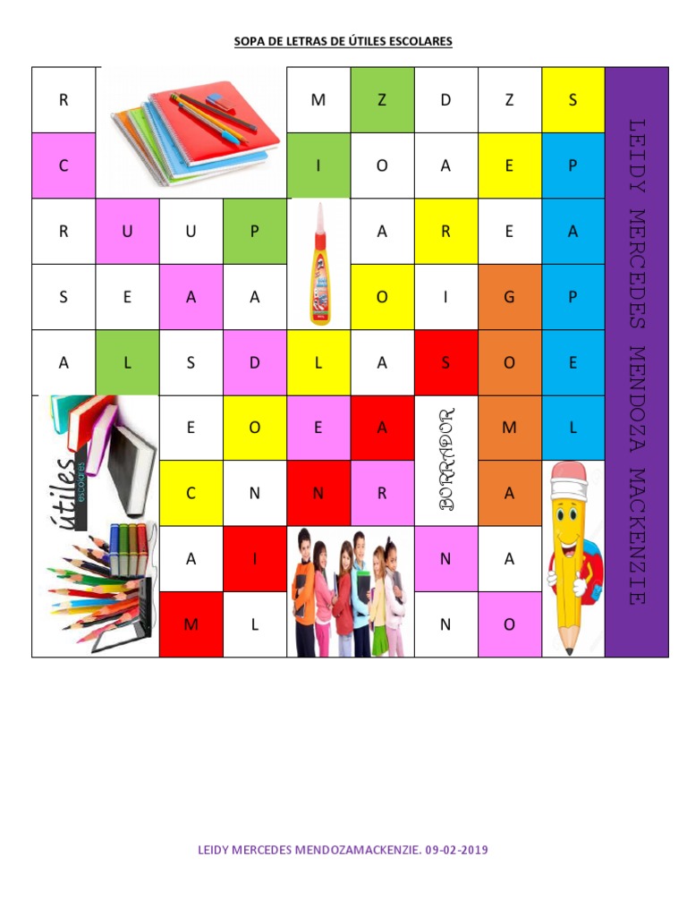 Sopa de Letras de Útiles Escolares | PDF | Aprendizaje | Conceptos ...
