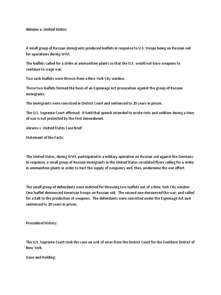 Abrams Vs US | PDF | First Amendment To The United States Constitution ...