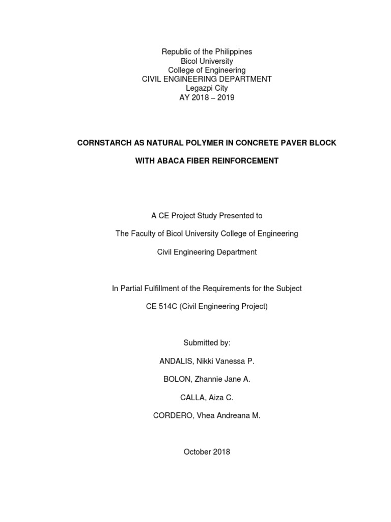 Cornstarch As Natural Polymer in Concrete Paver Block With Abaca Fiber ...