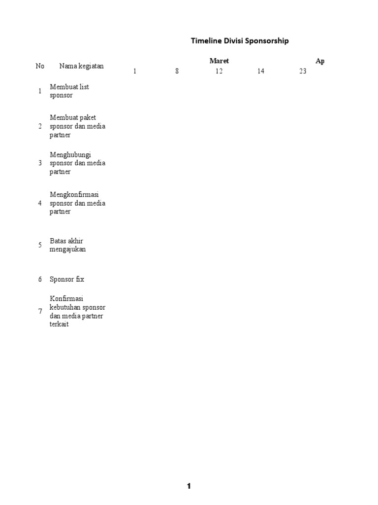 Timeline Divisi Sponsor | PDF