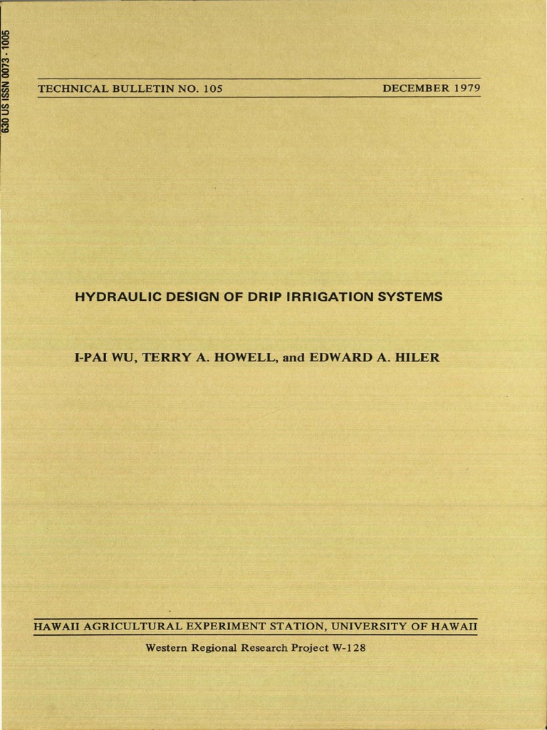 Hydraulic Design of Drip Irrigation Systems: Technical Bulletin No. 105 ...