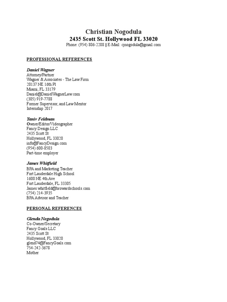 Professional and Personal References List | PDF | Career & Growth