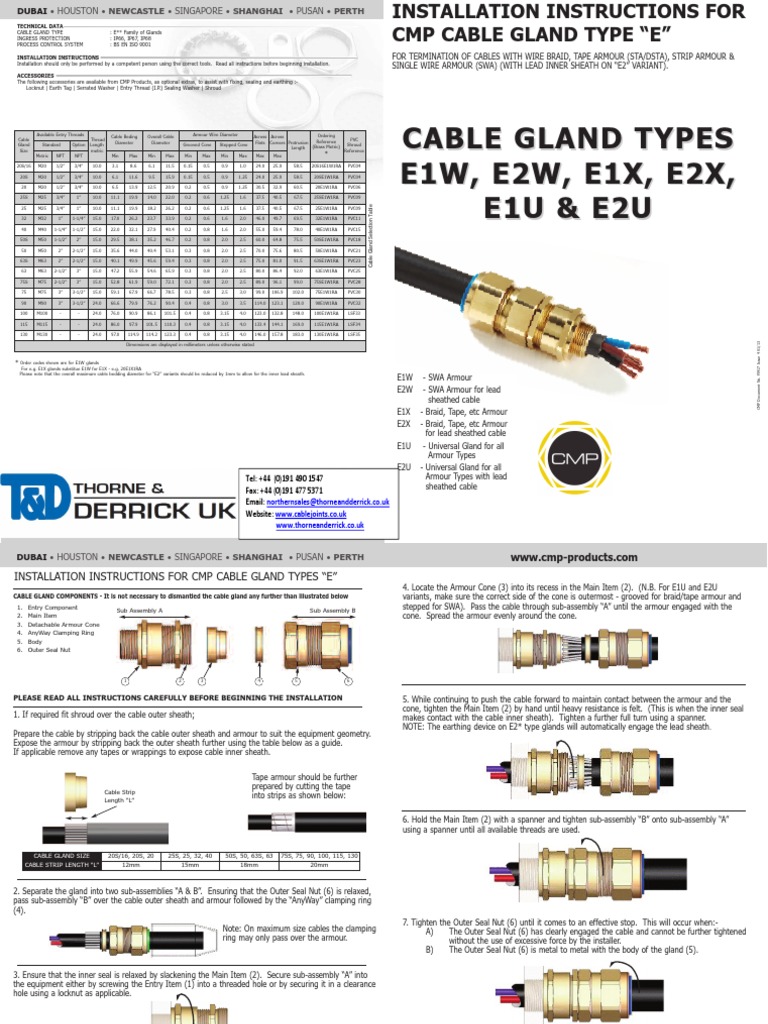 CMP Cable Gland Installation Guide | PDF | Nut (Hardware) | Equipment