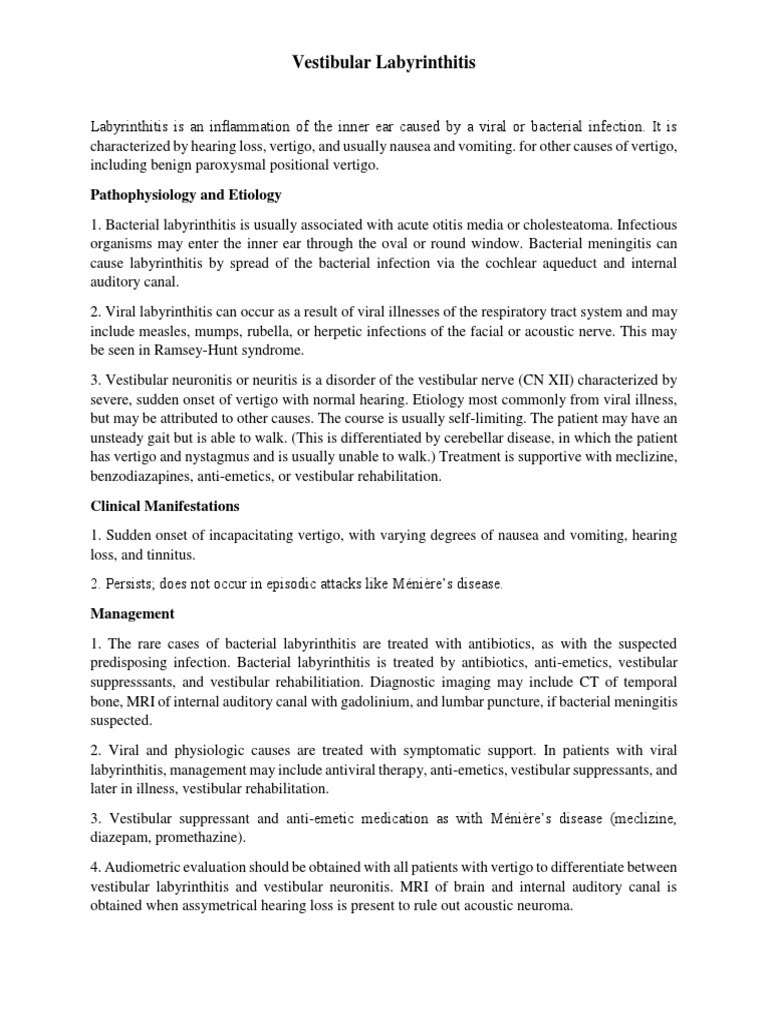 Vestibular Labyrinthitis: A Guide to Pathophysiology, Clinical ...