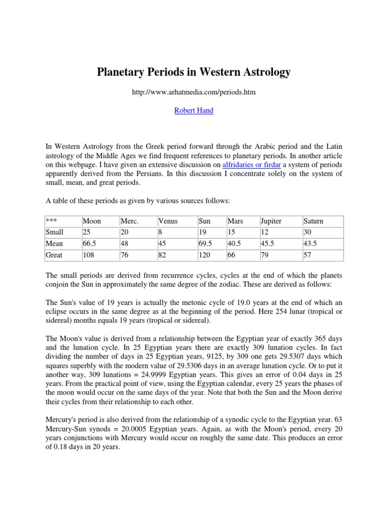 Robert Hand Planetary Periods in Western Astrology | PDF | Bodies Of ...