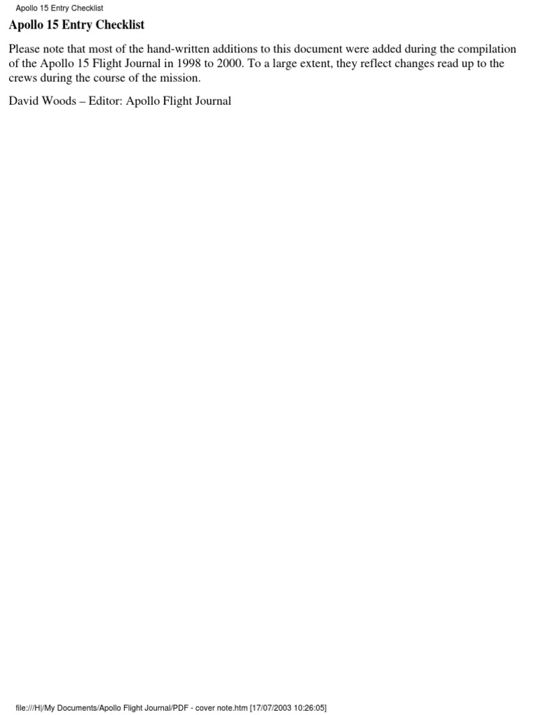 Apollo 15 Entry Checklist Guide | PDF