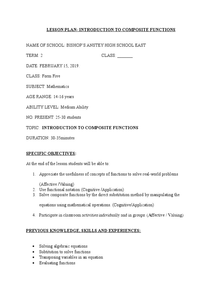 Composite Functions Lesson Plan (Repaired) | PDF | Function (Mathematics) | Teaching Mathematics