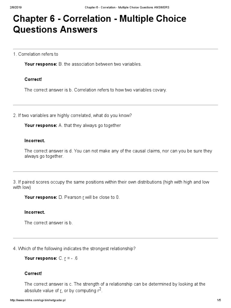 Correlation Chapter MCQ Answers | PDF | Correlation And Dependence ...