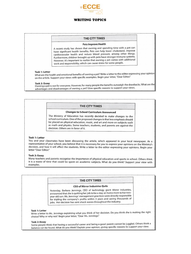 Ecce Writing Topics | PDF
