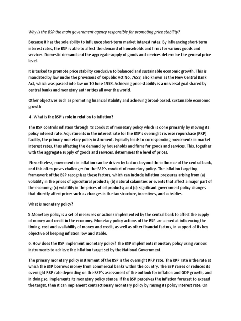 Why Is The BSP The Main Government Agency Responsible For Promoting ...