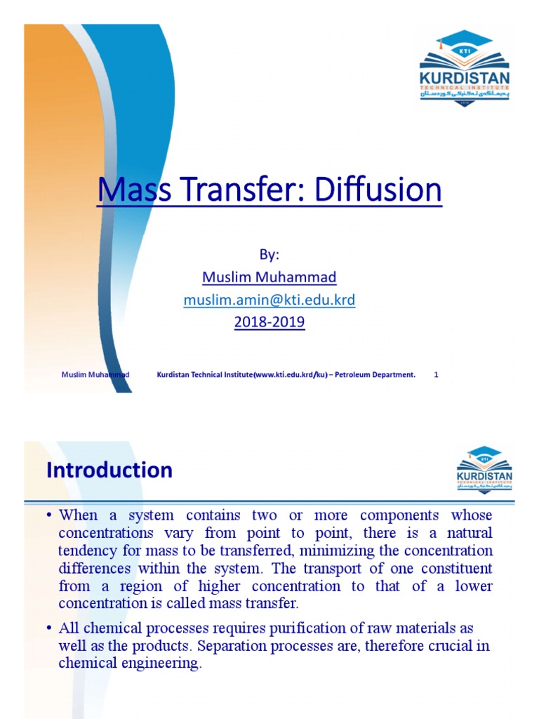 Mass Transfer DIFFUSION | PDF | Diffusion | Thermal Conduction
