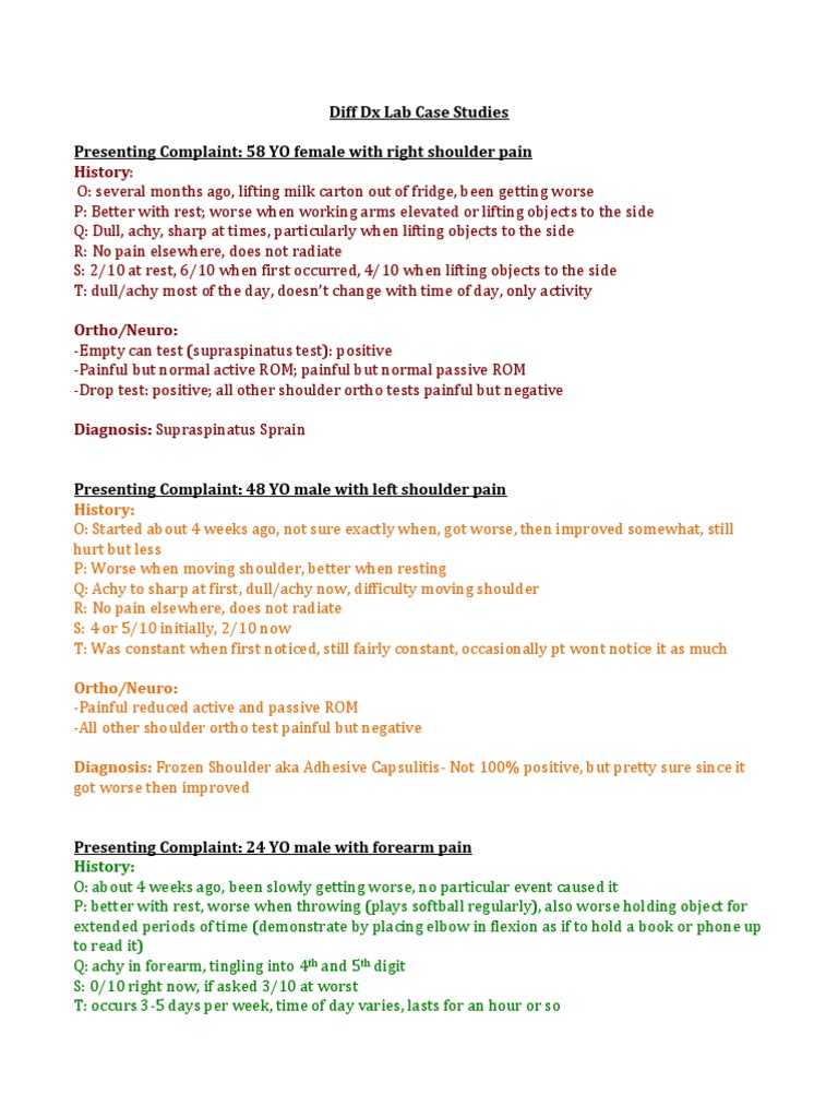 History:: Diff DX Lab Case Studies Presenting Complaint: 58 YO Female ...