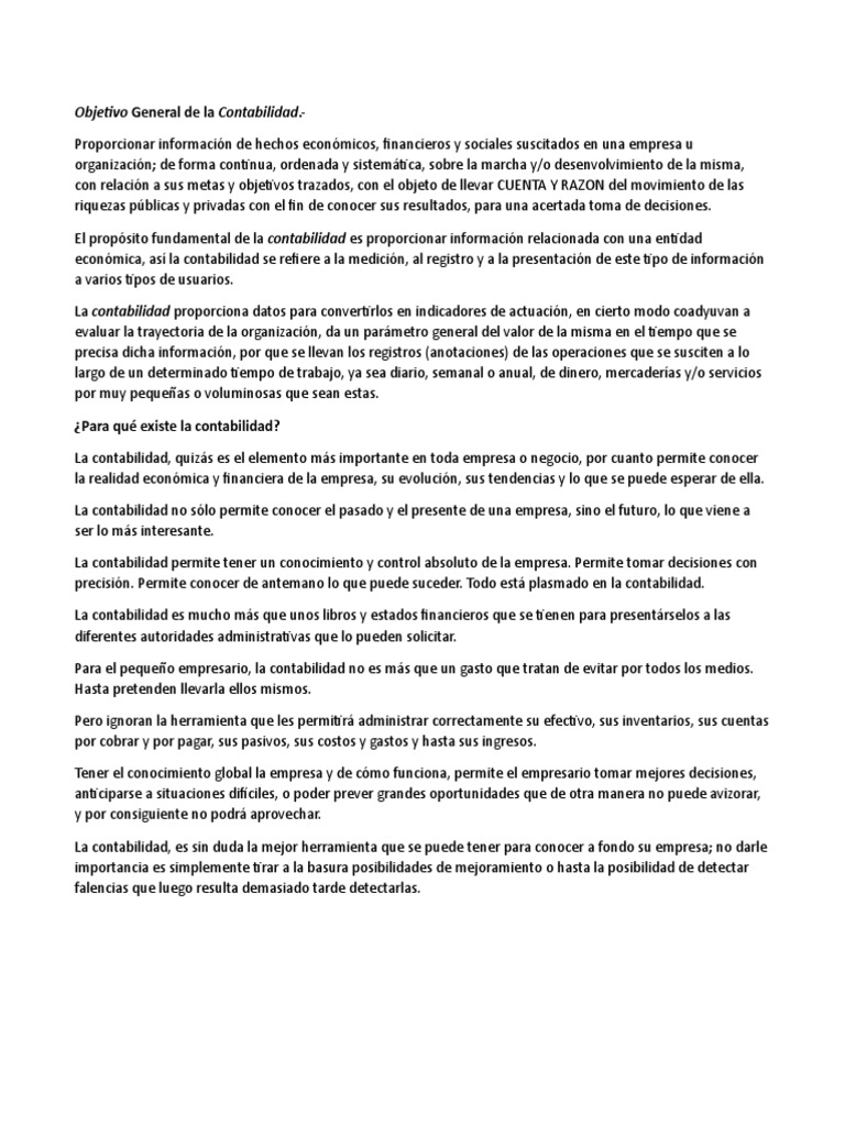 Objetivo General de la Contabilidad. | Contabilidad | Conocimiento