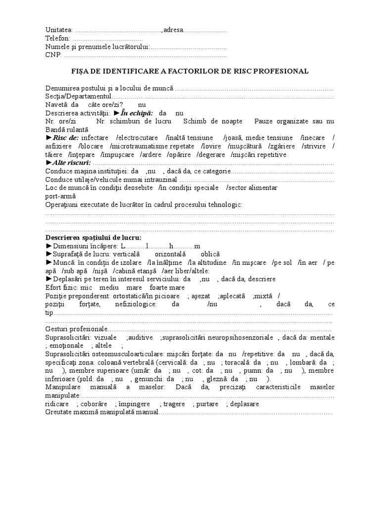 Fisa de EXPUNERE LA RISCURI PROFESIONALE - 3 | PDF