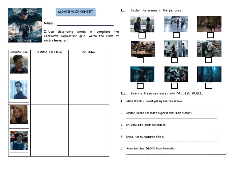 Movie Worksheet: II. Order The Scenes in The Pictures | PDF