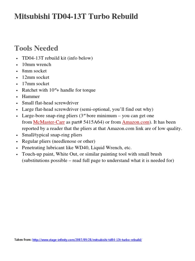 TD04L Turbo-Rebuild Manual | PDF | Nut (Hardware) | Screw