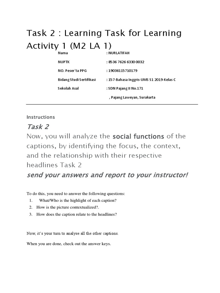 Task 2: Learning Task For Learning Activity 1 (M2 LA 1) | PDF