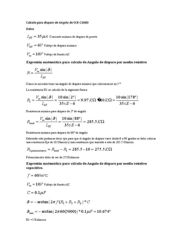 Calculo para Disparo de Angulo de SCR C106D | PDF
