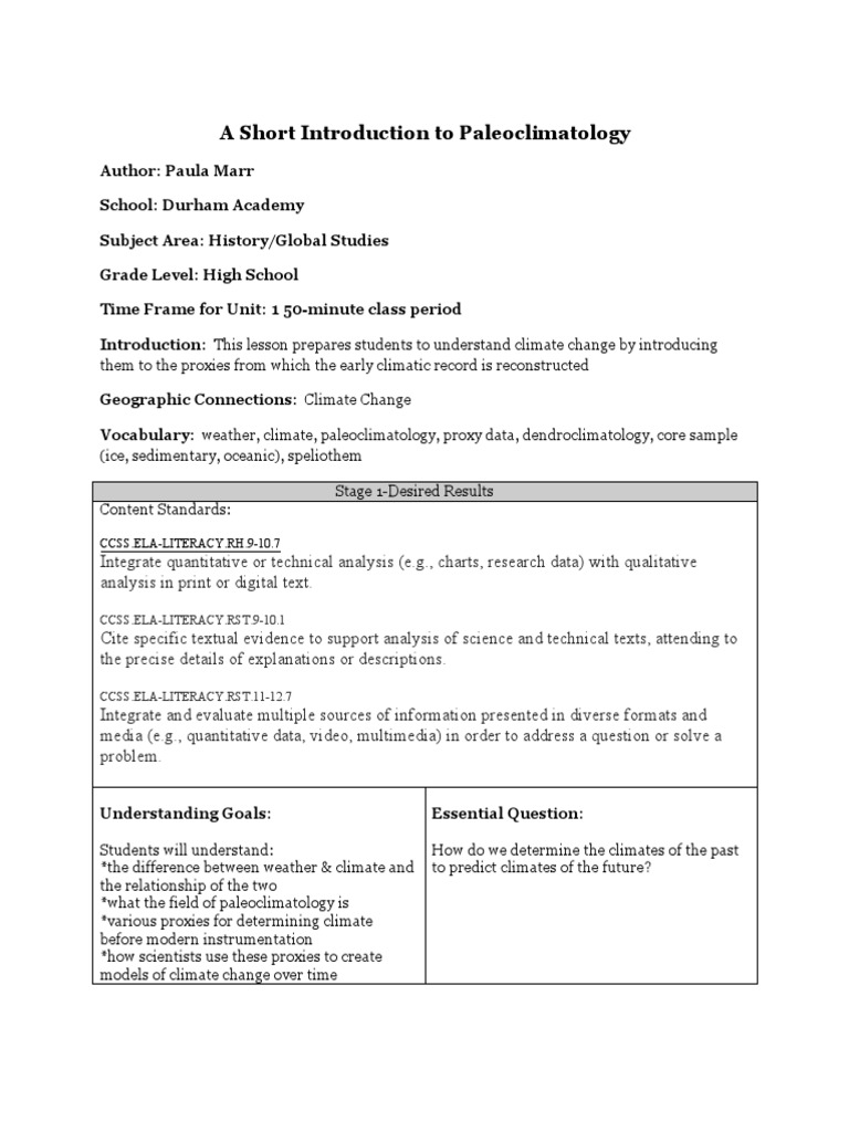A Short Introduction To Paleoclimatology: CCSS - ELA-LITERACY - RH.9-10 ...