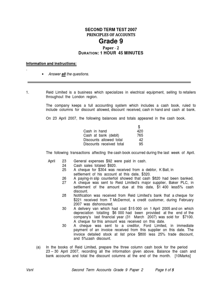 Grade 9 Accounting p2 | PDF | Debits And Credits | Cheque