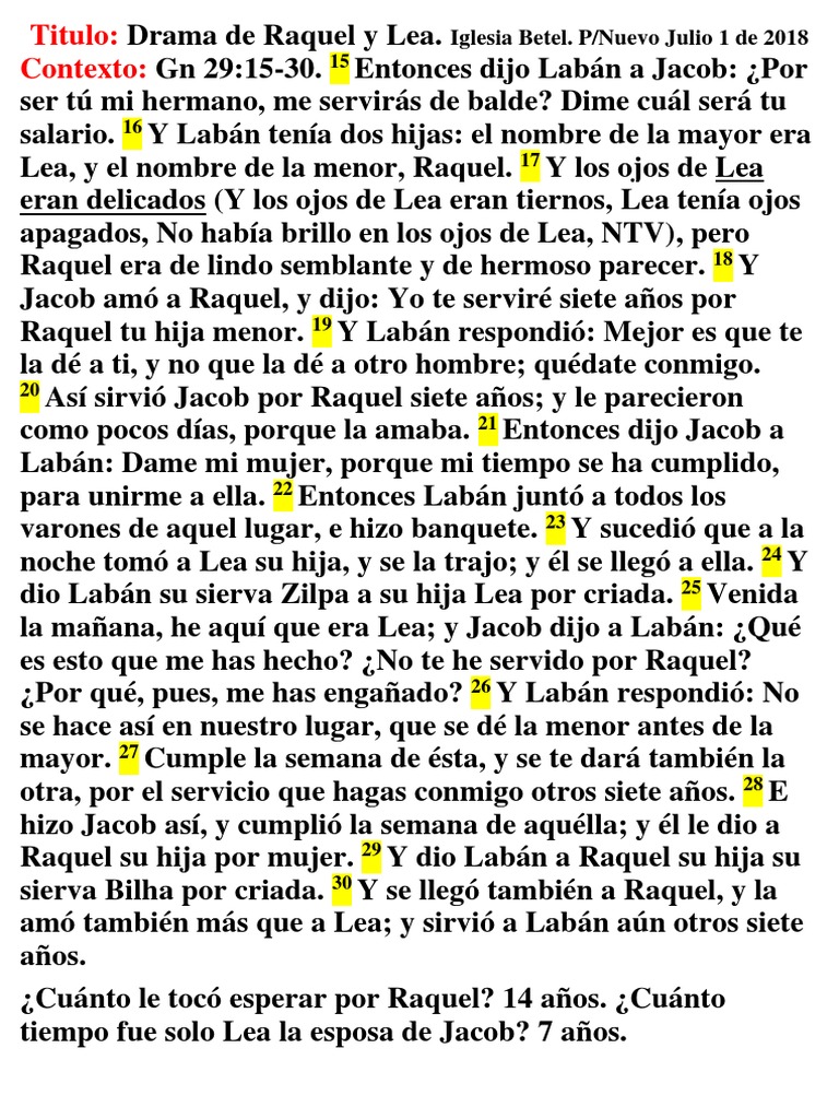 Raquel y Lea Mayo 27 Casa de Oración | PDF | Rachel | Pueblo bíblico