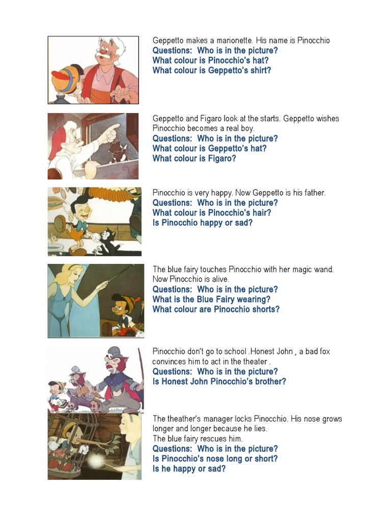 The Story of Pinocchio - Phrases and Questions | PDF | Pinocchio | Once ...