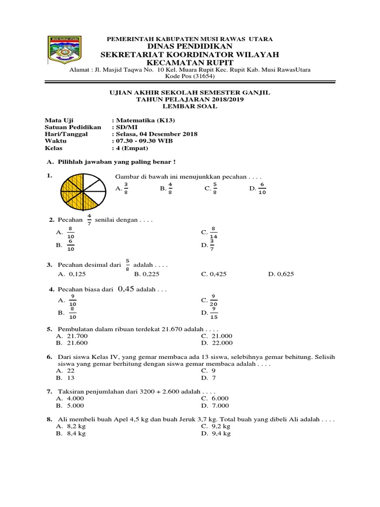 Soal Uas MTK Kelas 4 Ganjil Ktsp.7 | PDF