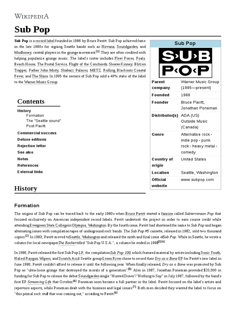 Sub Pop | PDF | Alternative Rock | Musical Subgenres