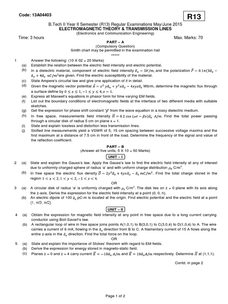 EMTL Question Paper | PDF | Transmission Line | Waves