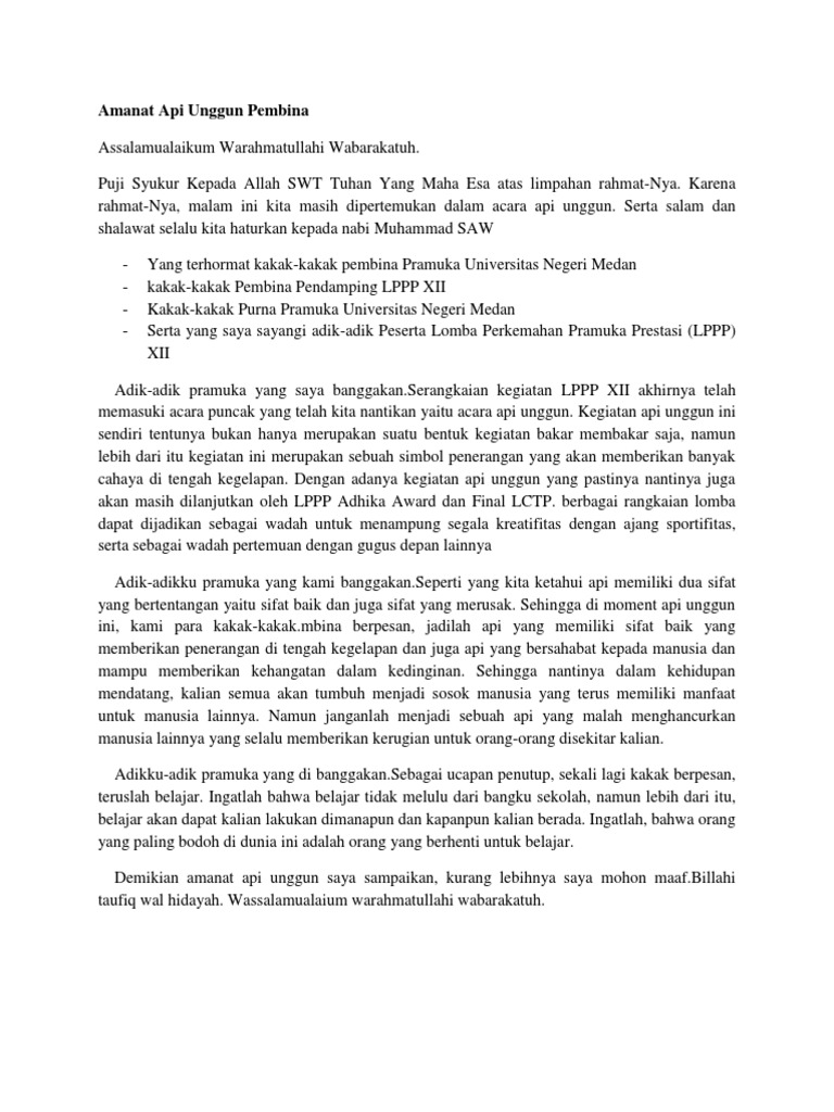 Amanat Api Unggun Pramuka LPPP XII | PDF