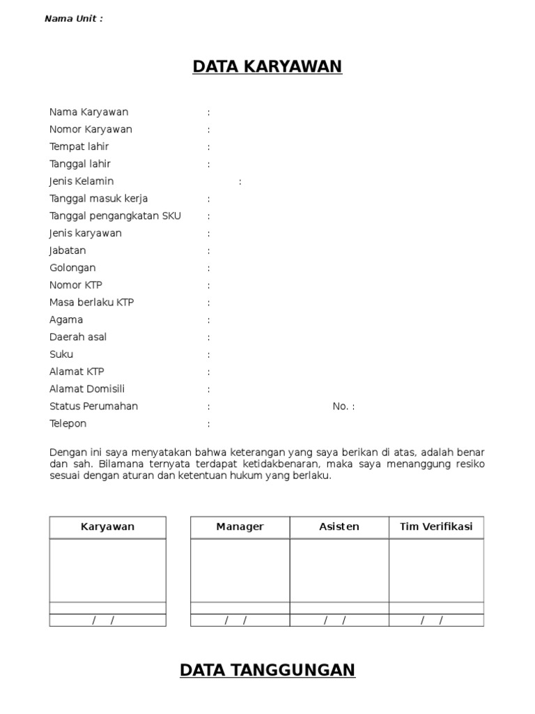 Form Data Karyawan | PDF