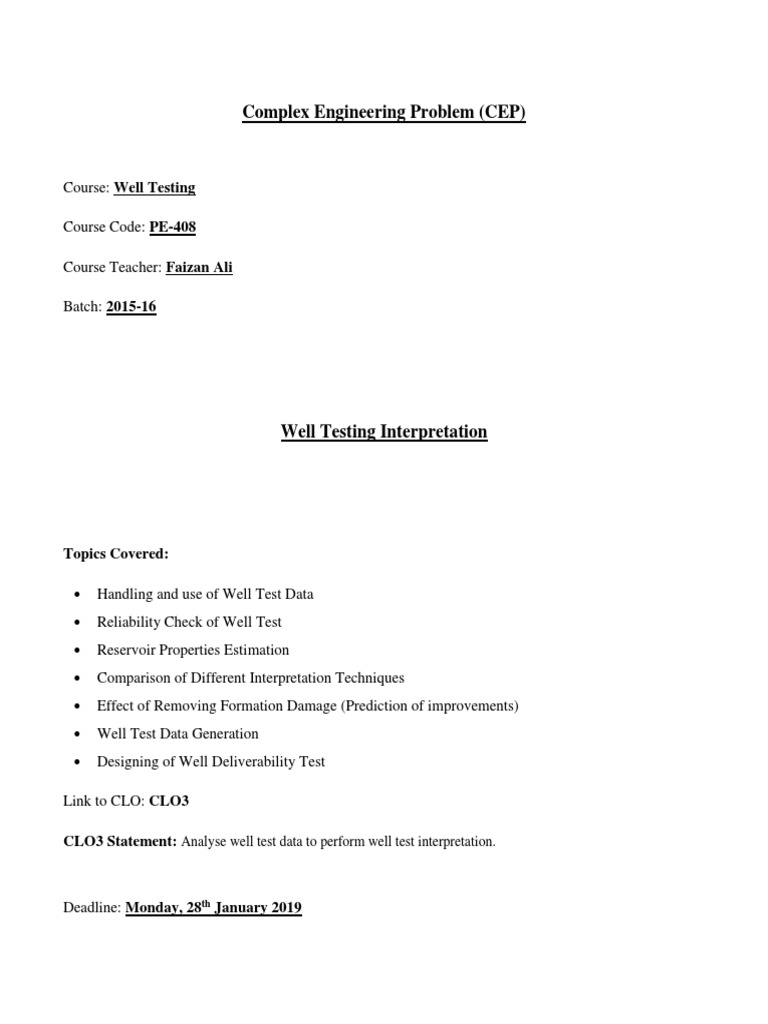 Complex Engineering Problem (CEP) : Topics Covered | PDF | Petroleum Reservoir | Oil Well
