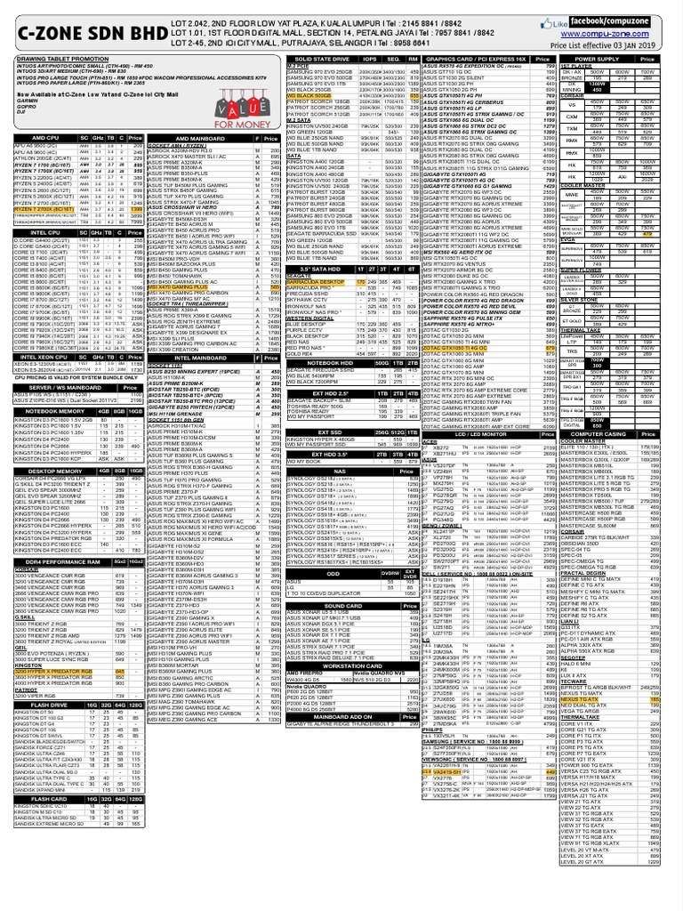 C-Zone Price List: Computer Hardware and Components for Sale Including ...