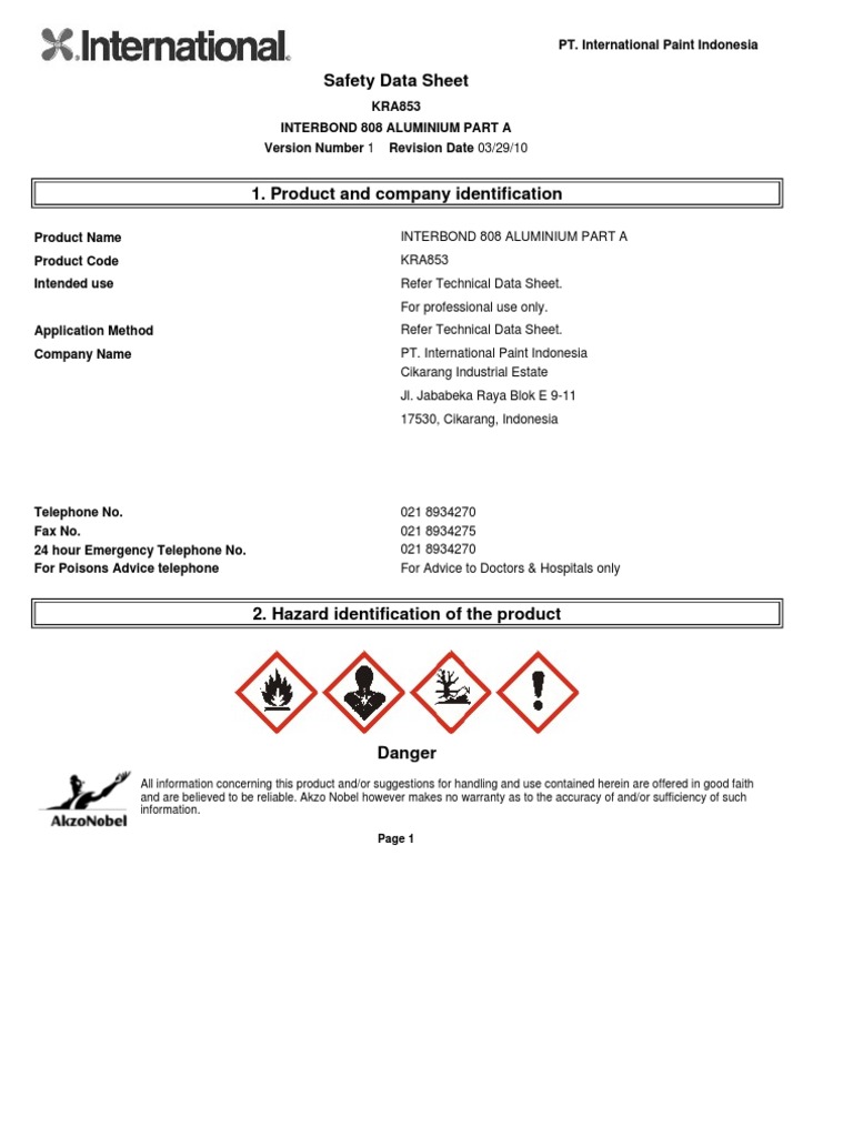 Interbond 808 Alumunium Part A | PDF | Toxicity | Solvent
