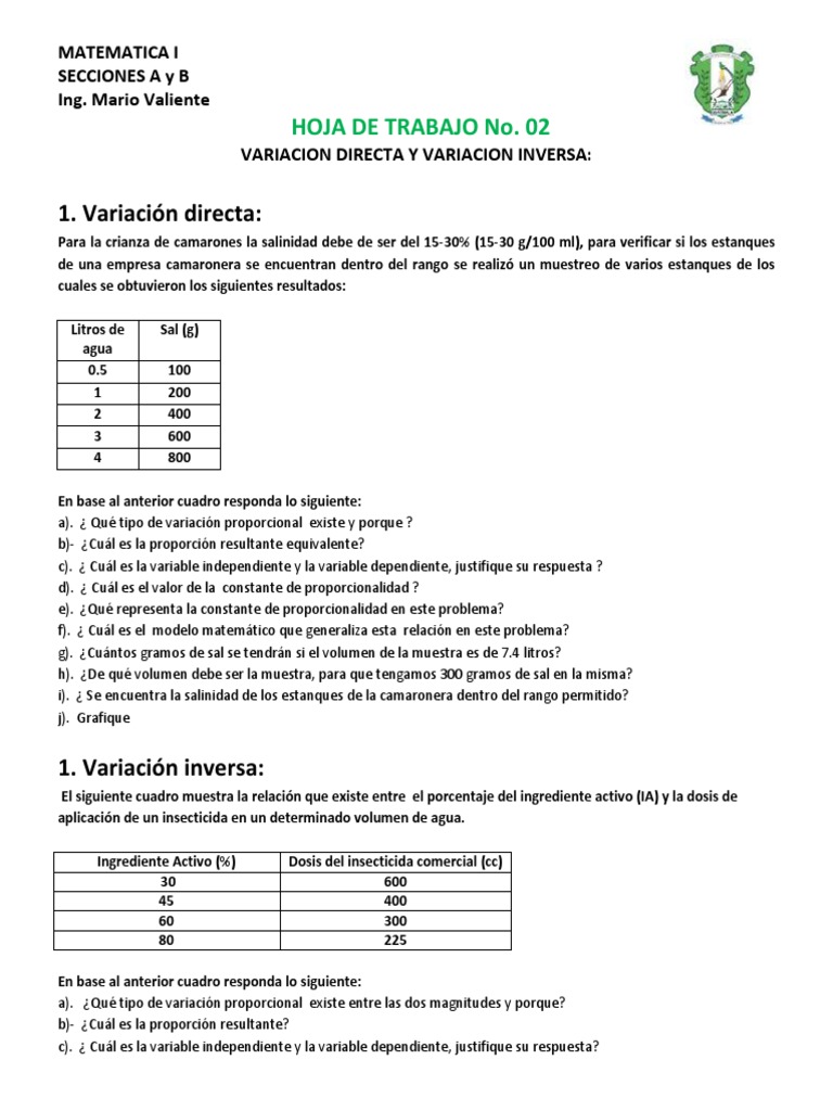 HT02 Variacion Directa e Inversamente Proporcional | PDF | Enseñanza de ...