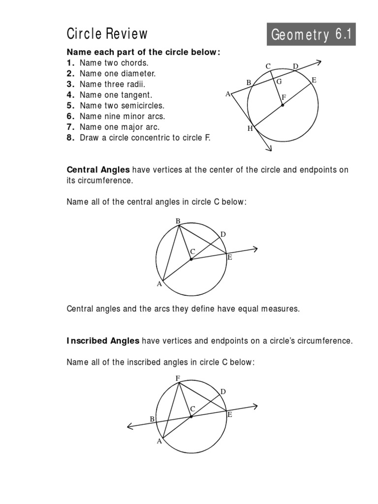 Circle Review: Geometry 6.1 | PDF | Circle | Perpendicular