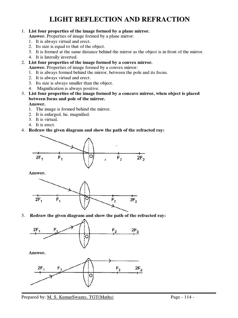 Class 10 Light Reflection & Refraction Guide | PDF | Mirror | Glass ...