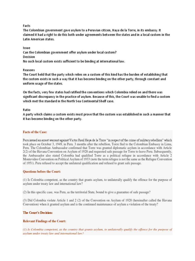 The Asylum Case | PDF | Treaty | Refugee