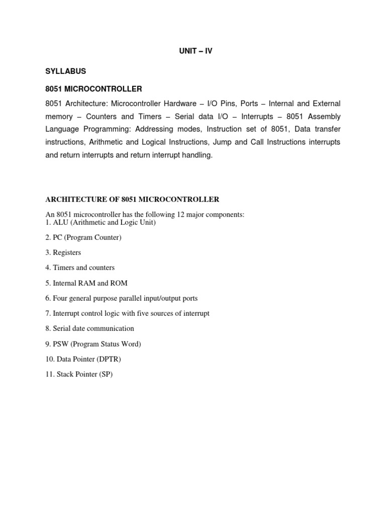 Unit - Iv Syllabus 8051 Microcontroller | PDF | Microcontroller | Random Access Memory