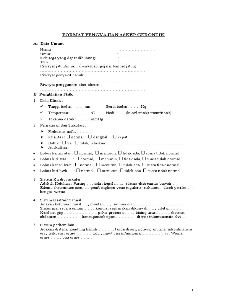 Format Pengkajian Askep Gerontik Poltekkes Semarang Magelang | PDF