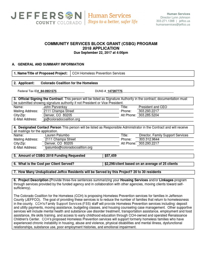 Colorado Coalition For The Homeless CSBG 2018 Application | PDF ...