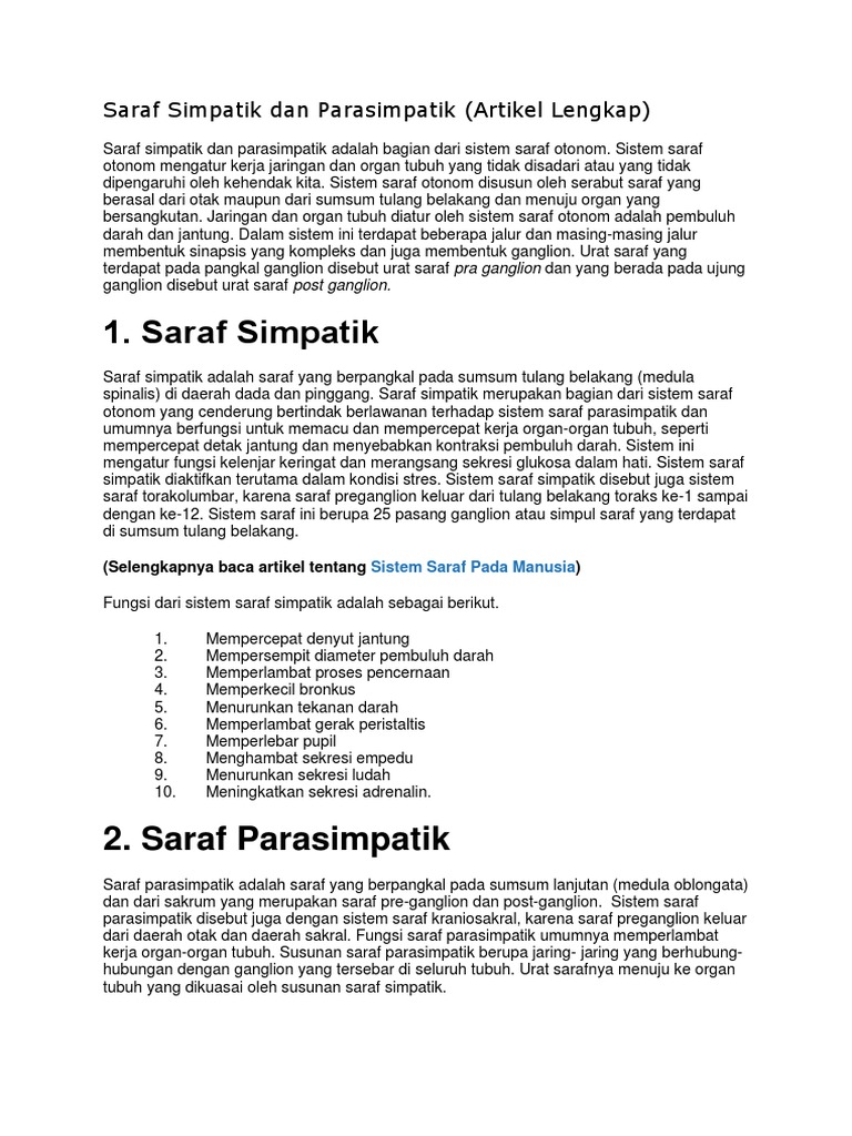 Saraf Simpatik Dan Parasimpatik | PDF
