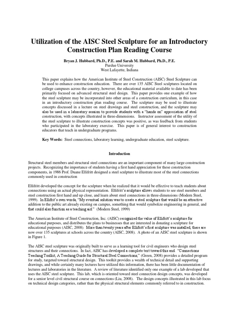 Utilization of The AISC Steel Sculpture For An Introductory ...