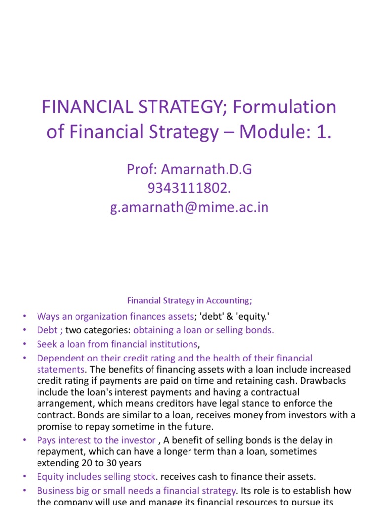 FINANCIAL STRATEGY Formulation of Financial Strategy - Module: 1 | PDF ...