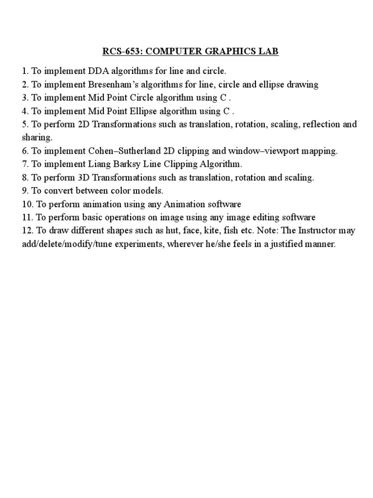 Rcs-653: Computer Graphics Lab | PDF | Art | Technology & Engineering
