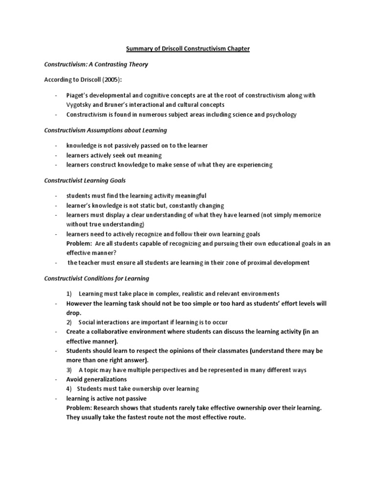 ETEC 512 Summary of Driscoll: Ch. 11 Constructivism | PDF | Constructivism (Philosophy Of ...