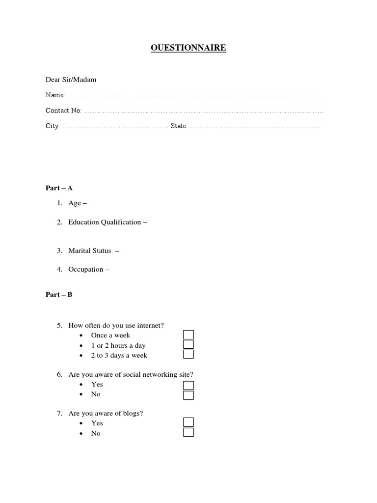 Ouestionnaire: Part - A | PDF